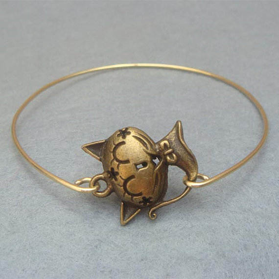 Brass Cat Bangle Bracelet on Luulla