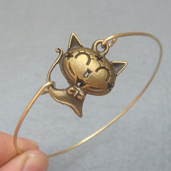 Brass Cat Bangle Bracelet on Luulla